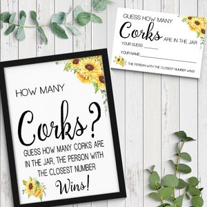 Guess How Many Corks Game Bridal Shower Couples Shower Sunflowers Boho ...