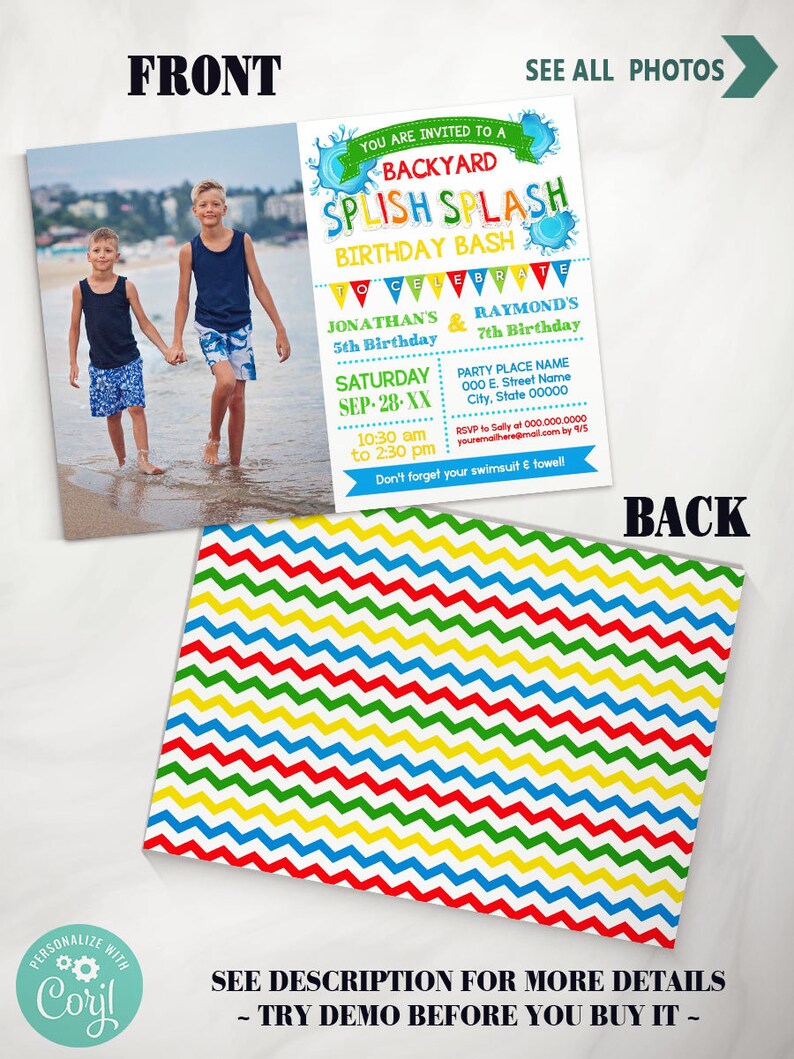 Splish Splash Summer Backyard Water Bash Invitation Combined - Etsy
