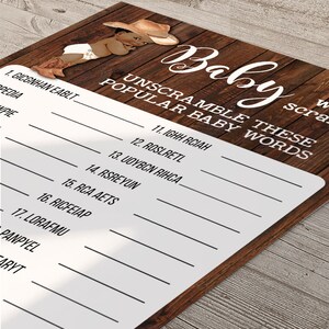 Cowboy Word Scramble Baby Shower Game Baby Word Scramble Activity ...