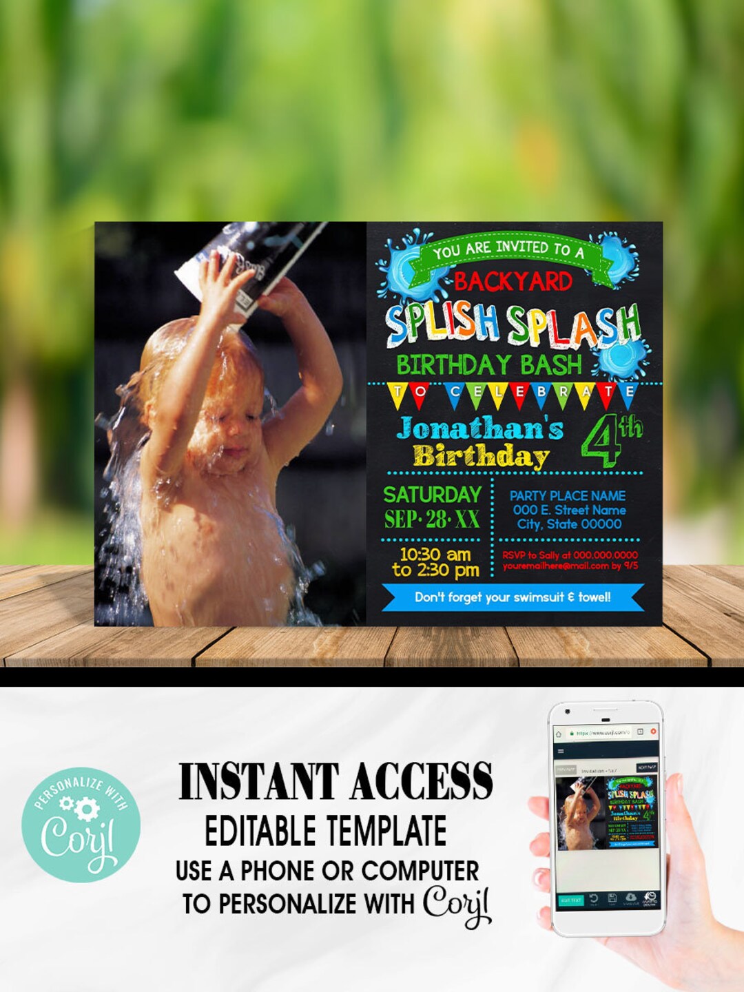 Splish Splash Summer Backyard Water Bash Invitation Primary Color ...