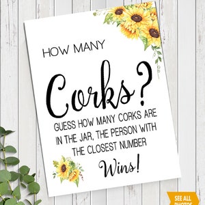 Guess How Many Corks Game Bridal Shower Couples Shower Sunflowers Boho ...
