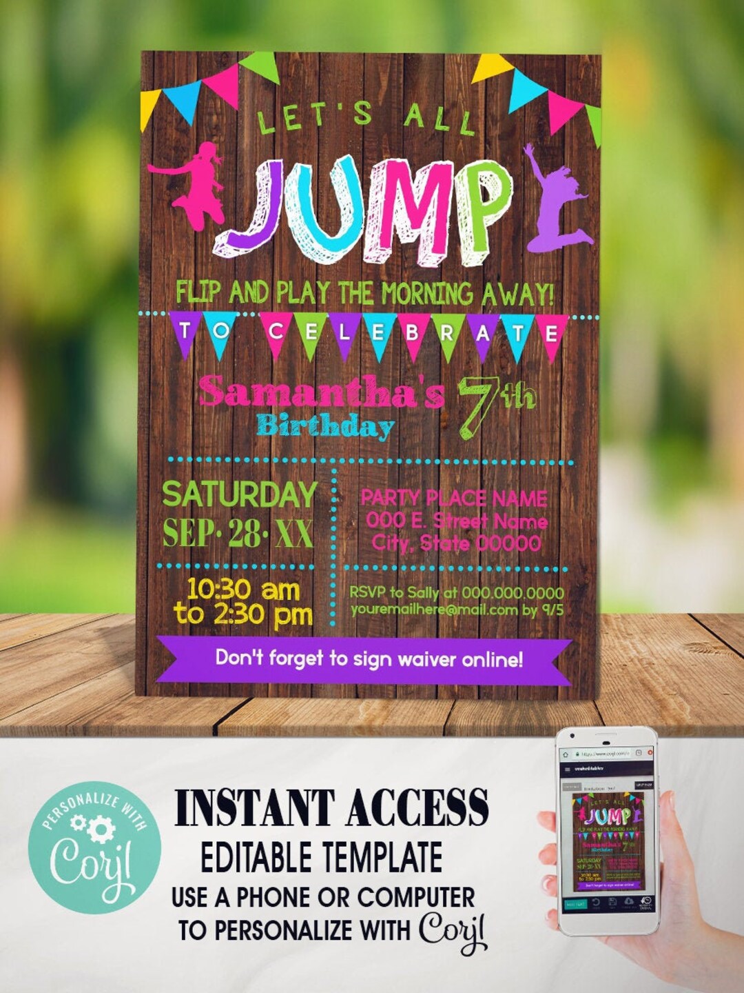 Jump Party Birthday Bash Invitation Bounce House Trampoline Party Pink ...