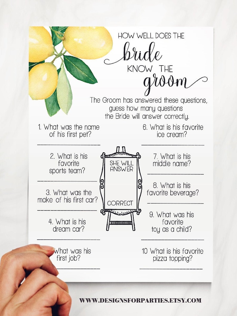 How well does the Bride know the Groom game Bridal Shower | Etsy