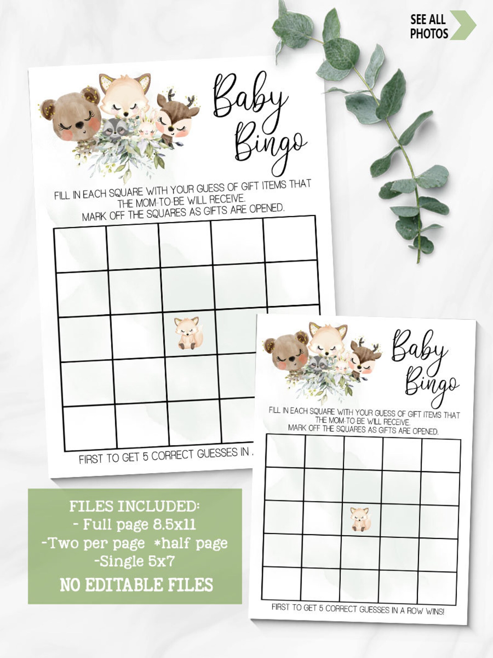 Forest Animals baby shower bingo bingo baby shower game | Etsy