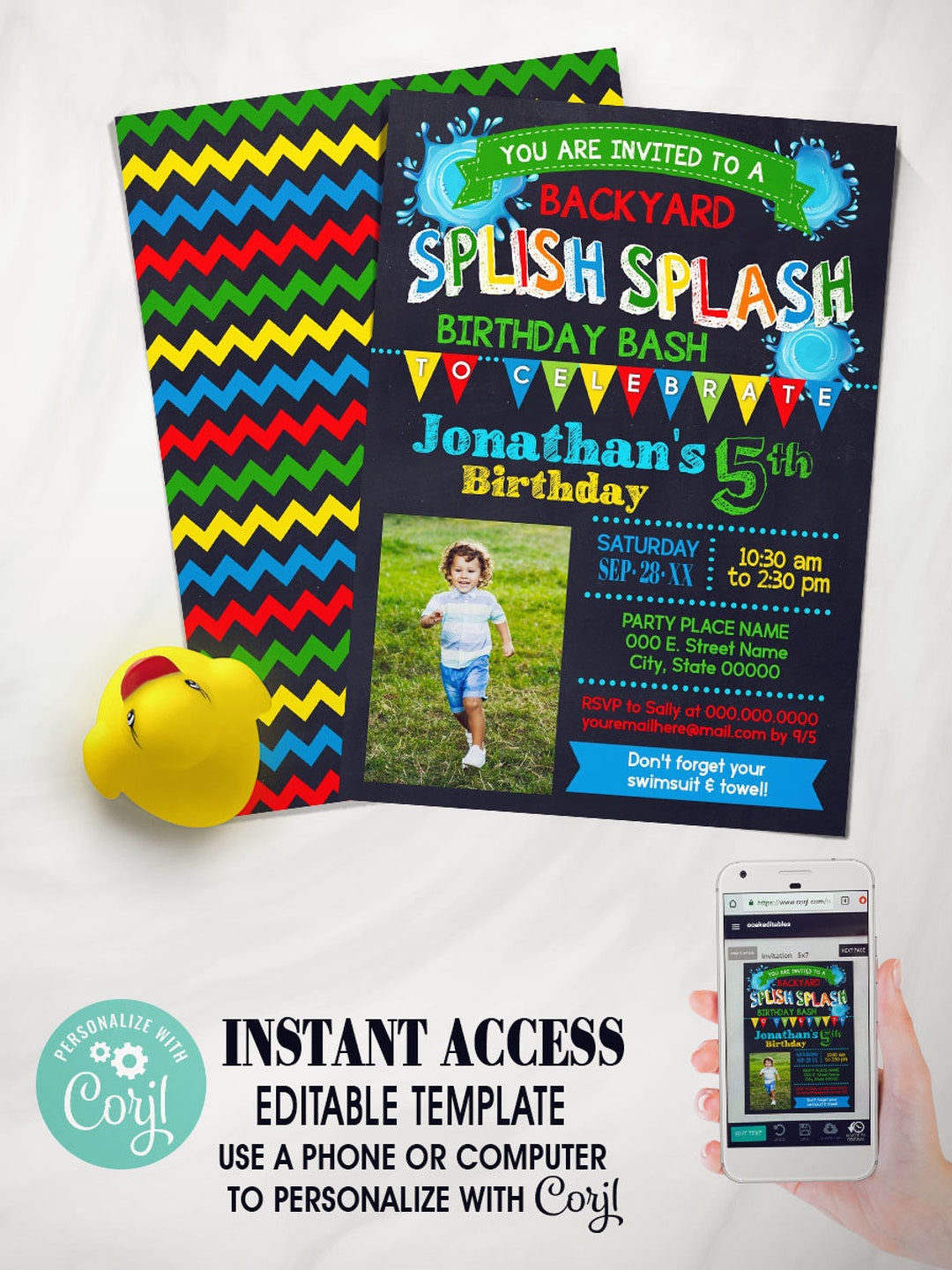 Splish Splash Birthday Photo Invitation: Backyard Water Bash Primary ...