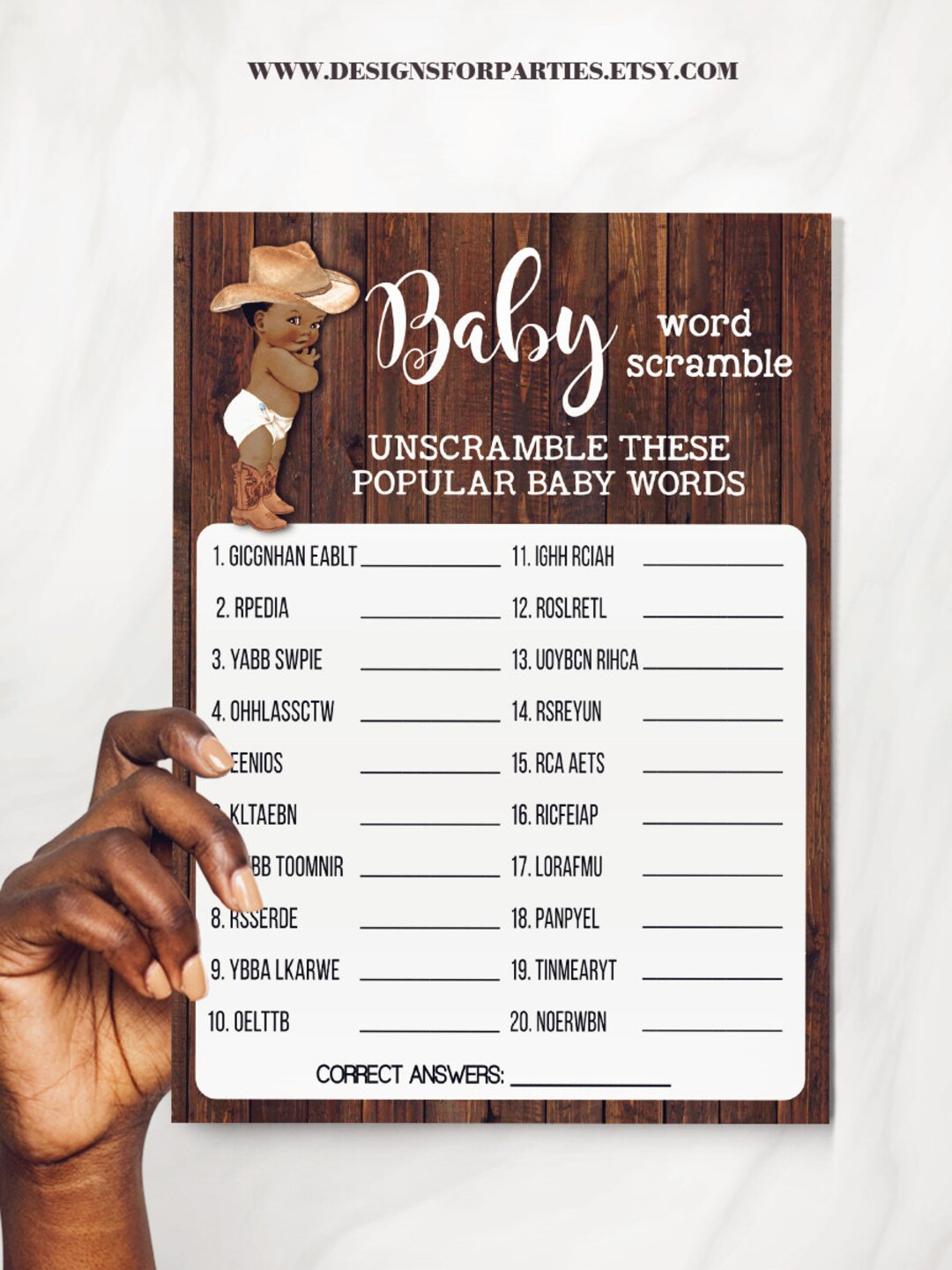 Cowboy Word Scramble Baby Shower Game Baby Word Scramble Activity ...