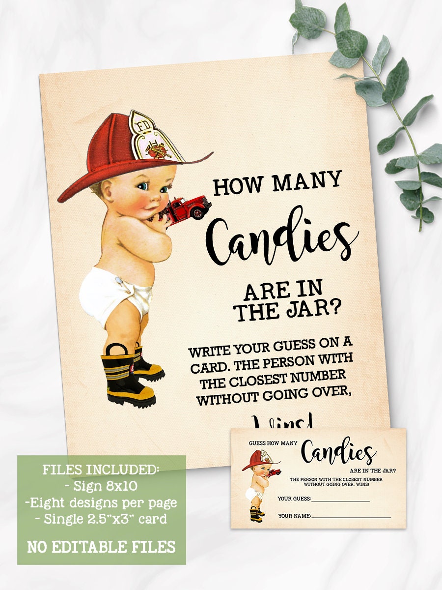Fireman Guess How Many Candies Baby Shower Game Firetruck - Etsy