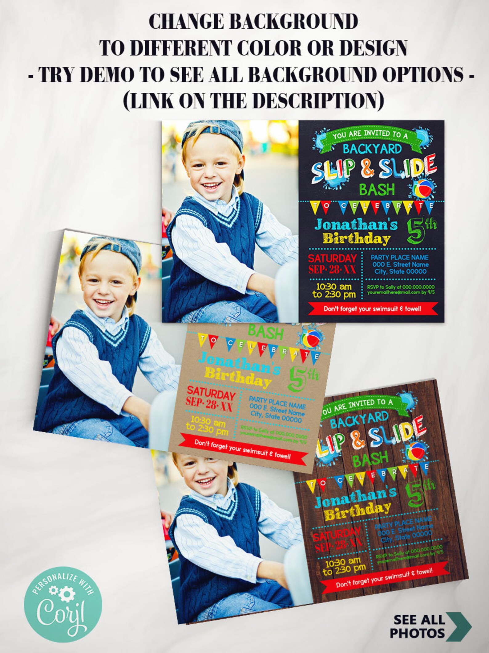 Slip & Slide Summer Backyard Bash Invitation Water Bash - Etsy