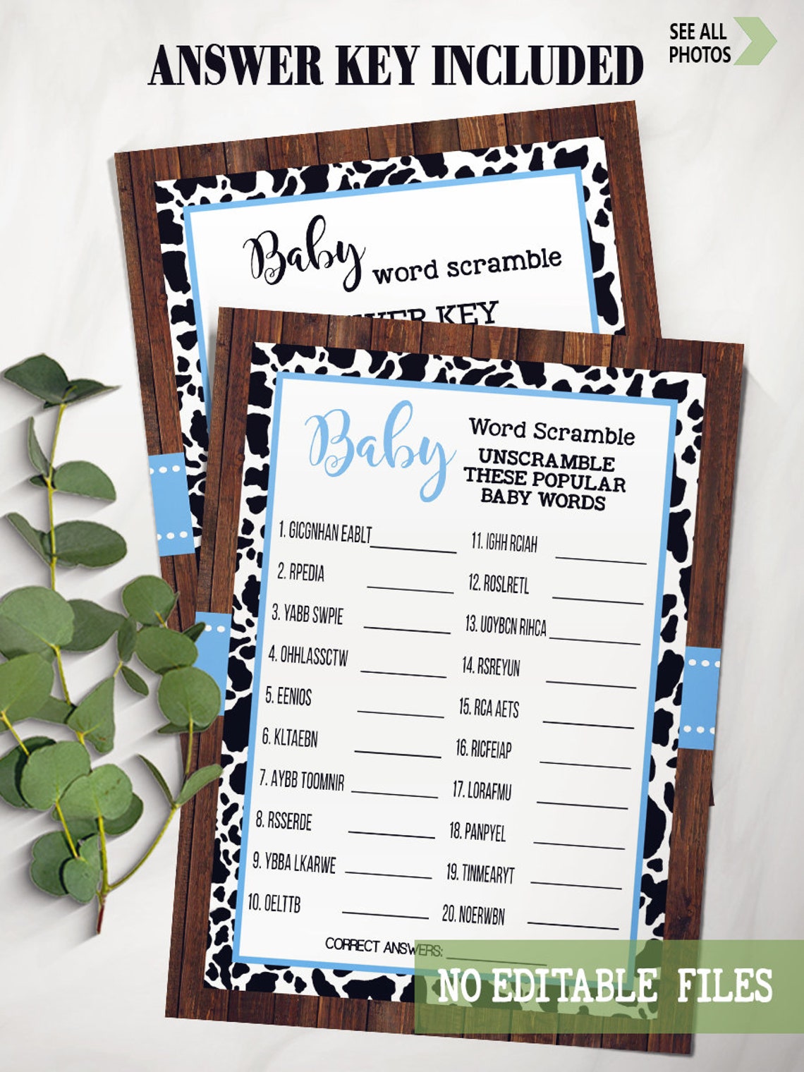 Blue Western Cowboy Baby Shower Word Scramble Game (ready to Print) 05 ...
