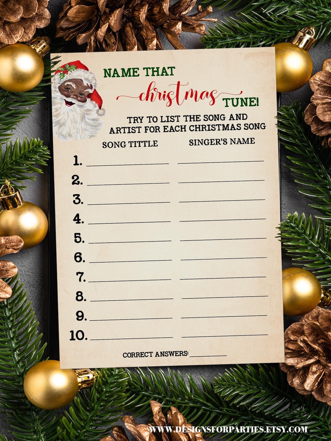 Name That Christmas Song Game Name That Tune AA Santa Xmas Family ...