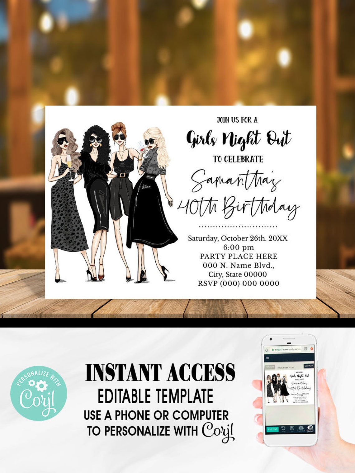 Girls Night Out Birthday Invitation Lets Have Drinks Party | Etsy