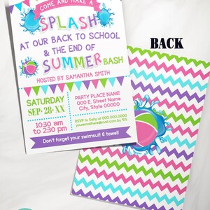 Pink Come Make a Splash Back to School & End of Summer Bash Invitation ...