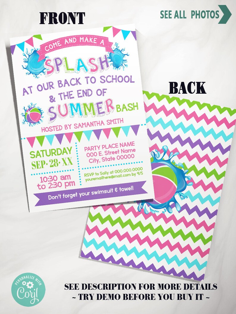 Pink Come Make a Splash Back to School & End of Summer Bash - Etsy