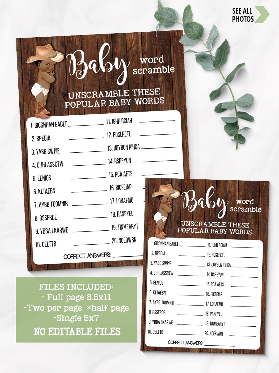 Cowboy Word Scramble Baby Shower Game Baby Word Scramble | Etsy