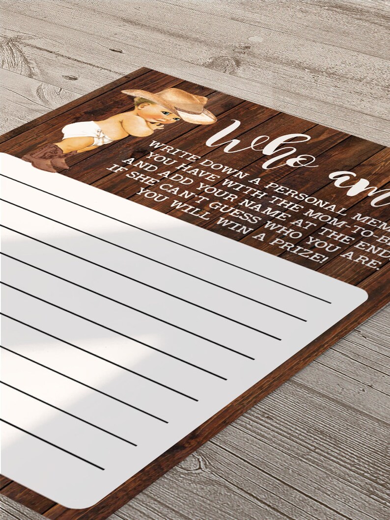Cowboy Who Am I Baby Shower Game Guess Who I Am Boy Rustic - Etsy