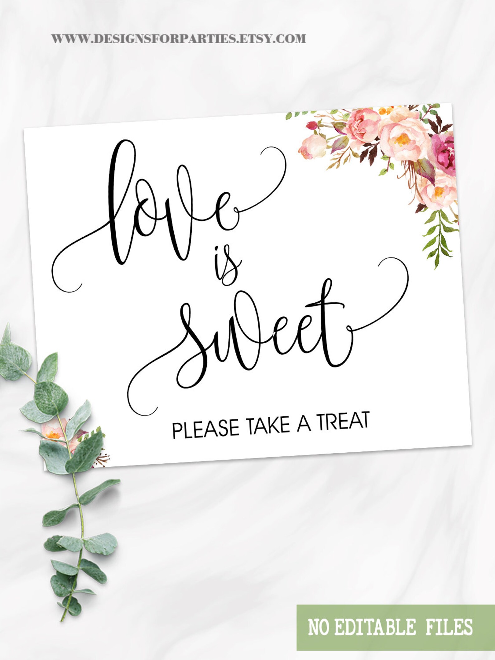 Love is Sweet Please Take a Treat Sign Pink Flowers Bridal | Etsy