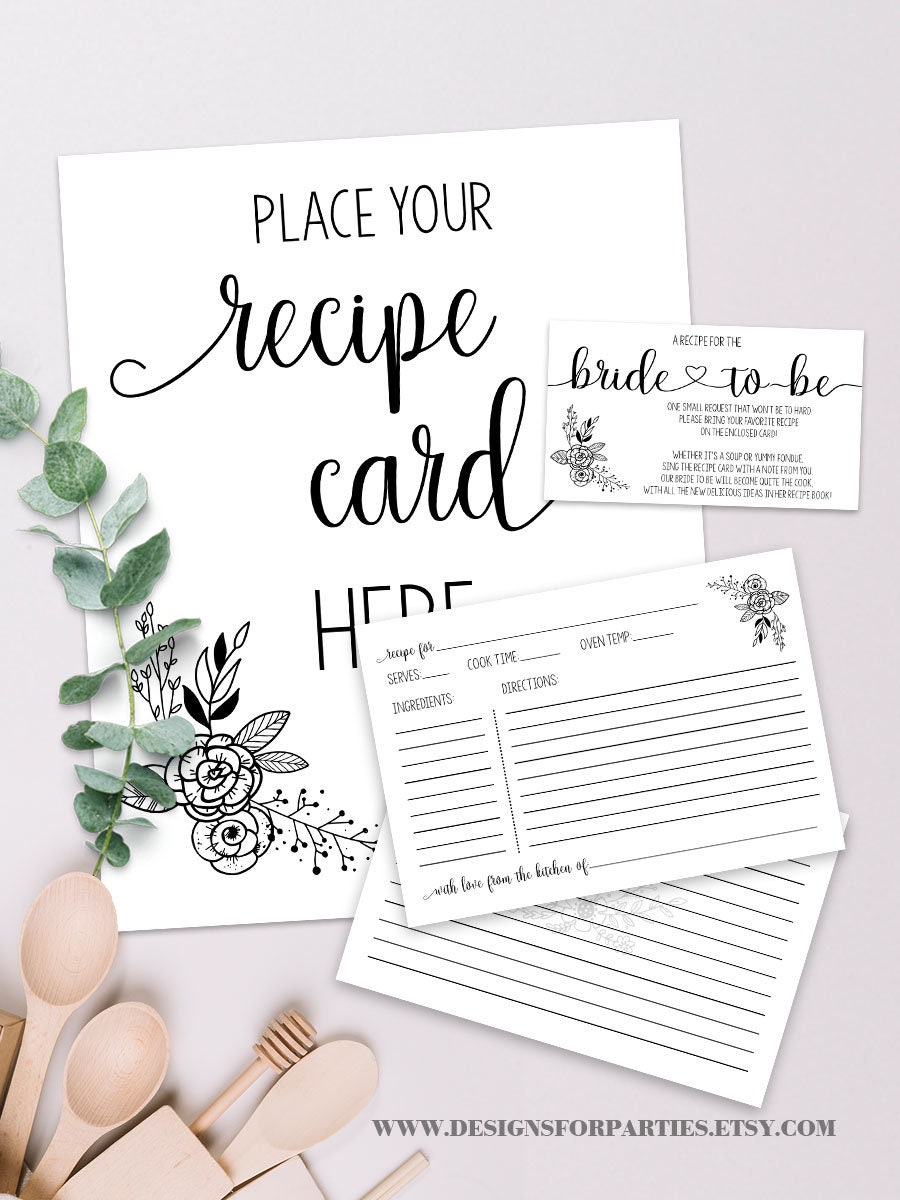 Recipe Card for the Bride Bring a Recipe Bridal Shower - Etsy