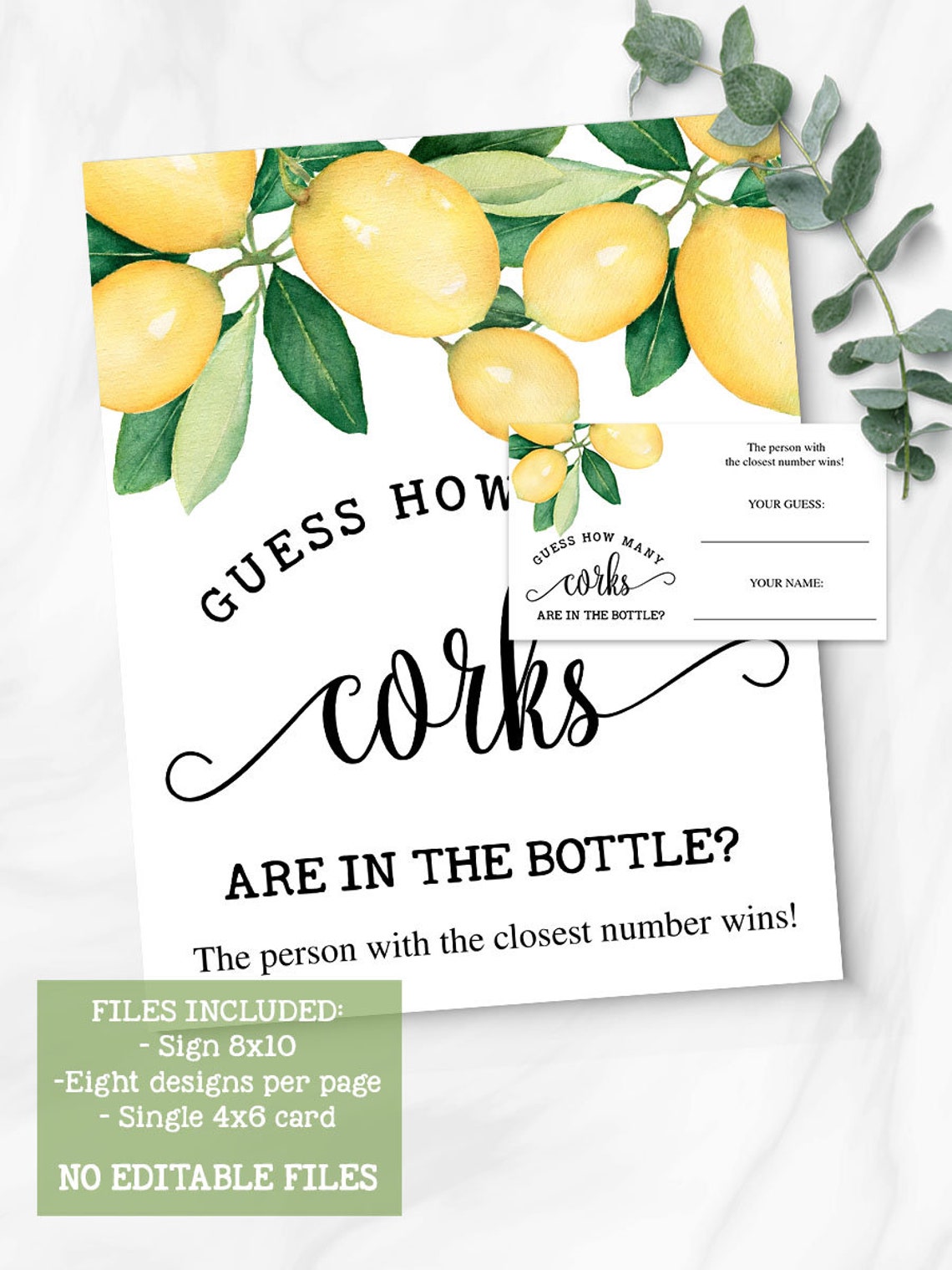 Guess how many corks game bridal shower couples shower lemon | Etsy