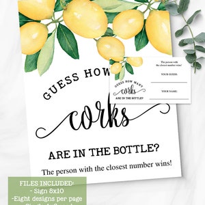 Guess How Many Corks Game Bridal Shower Couples Shower Lemon Citrus ...