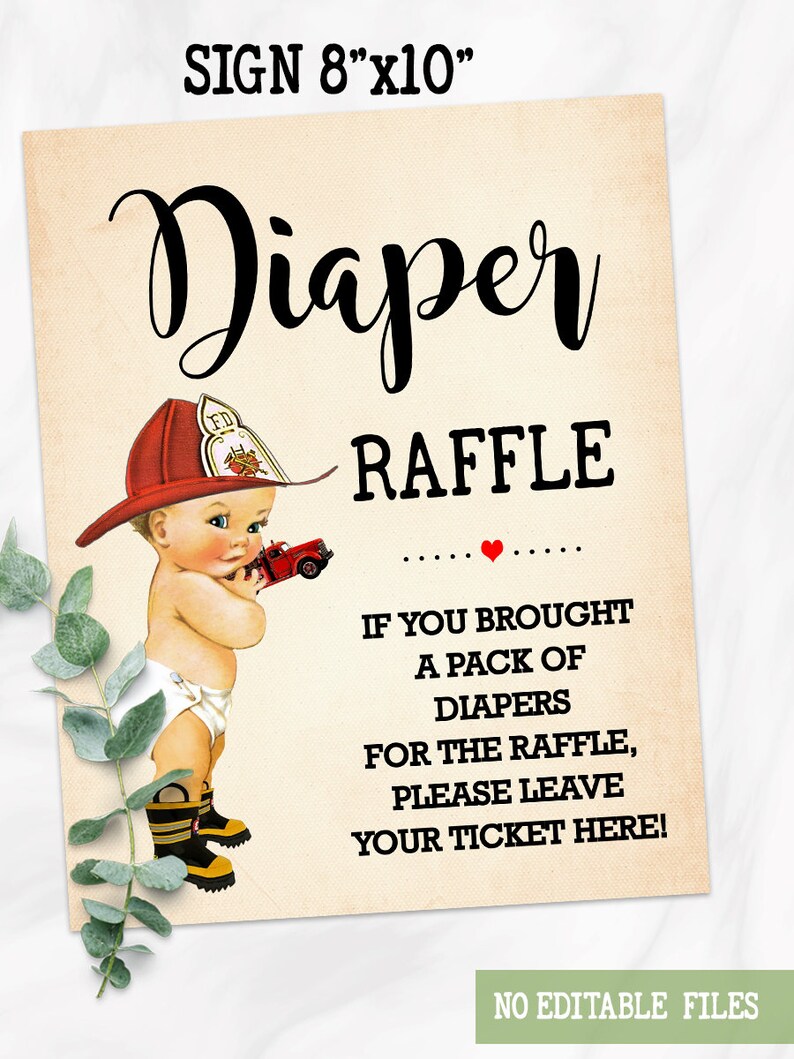 Fireman Diaper Raffle Tickets & Sign Baby Shower Firetruck - Etsy