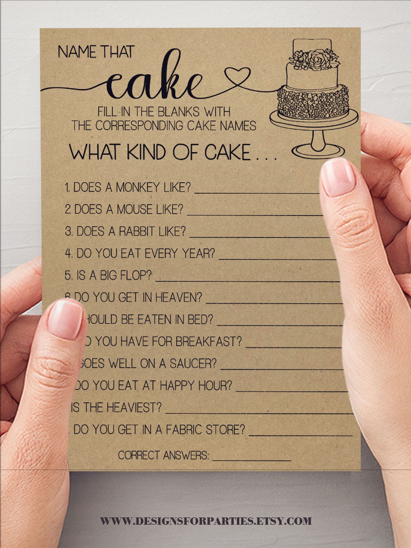 Name That Cake Game Bridal Shower Activity Game Guess Cake - Etsy