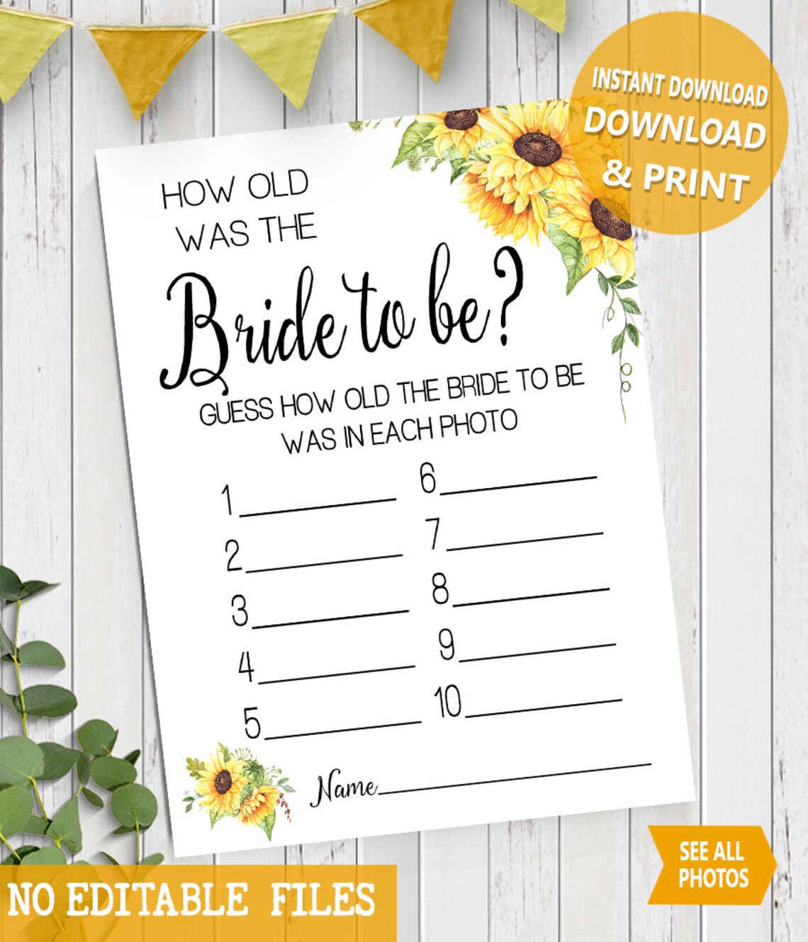 How old were was bride game guess her age bridal shower | Etsy