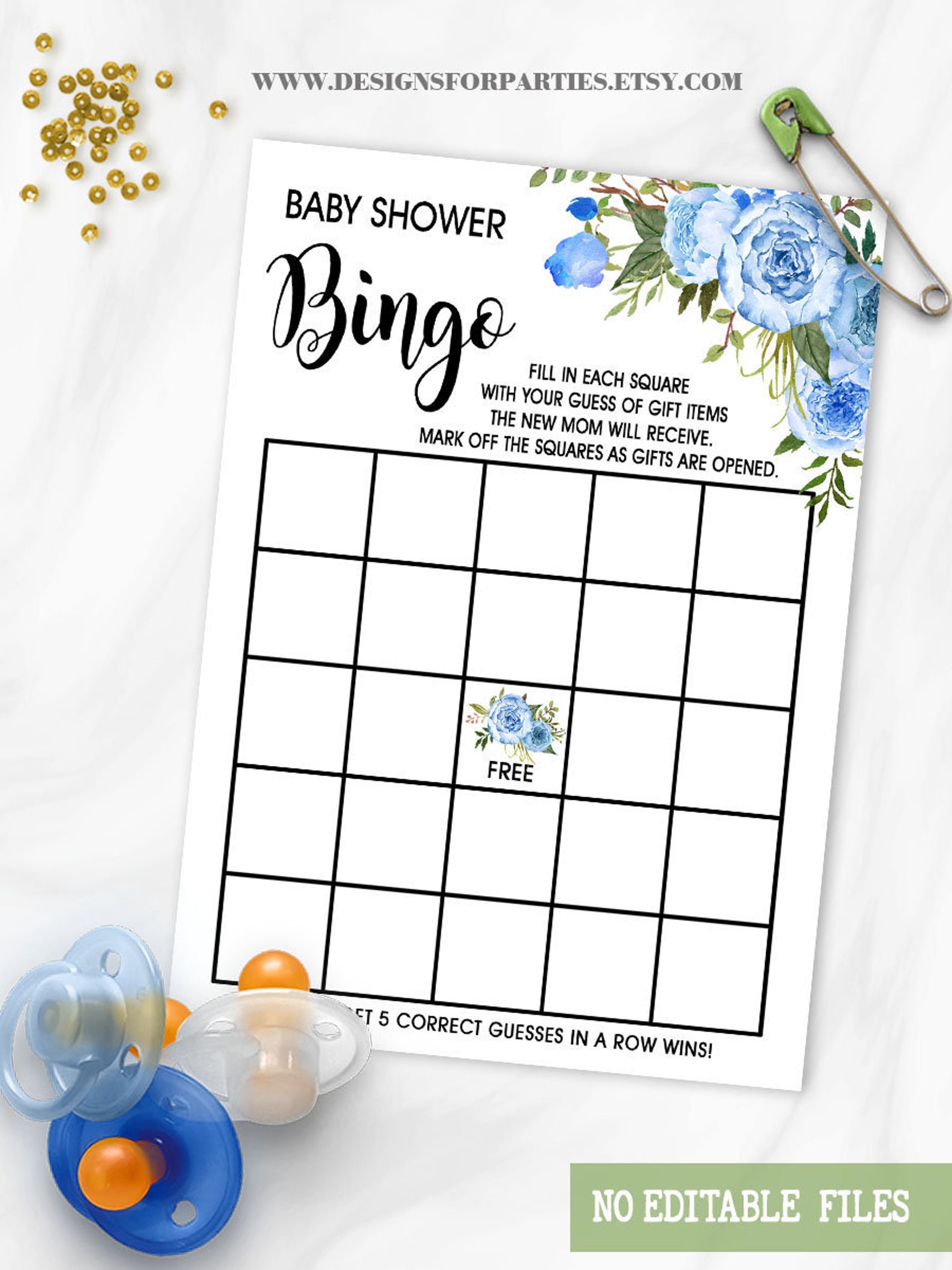 Baby Shower Bingo Blue Floral Bingo Baby Shower Game Blue - Etsy