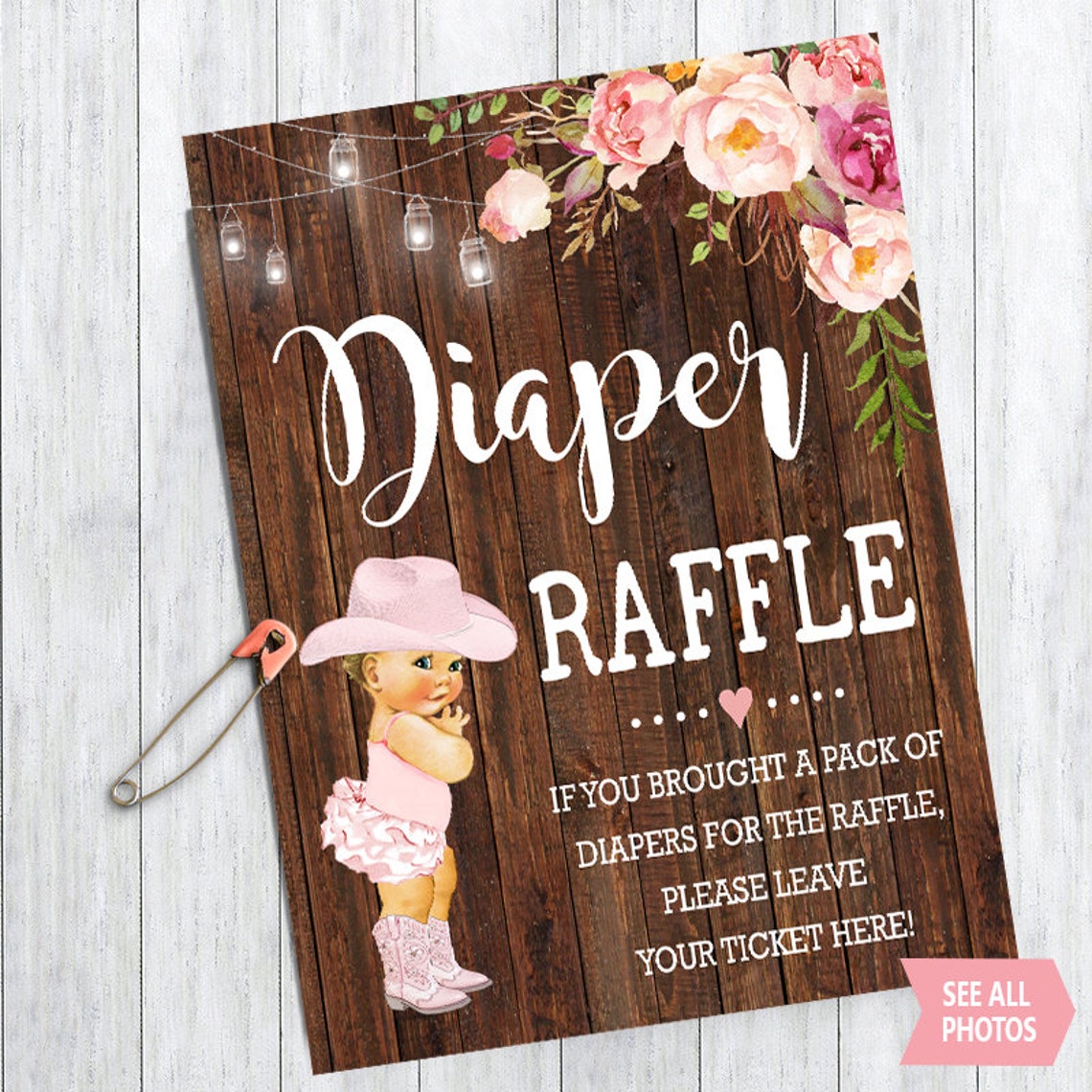 Pink Flowers Cowgirl Diaper Raffle Tickets & Sign Baby Shower - Etsy