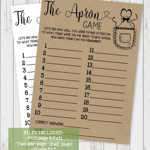 Rustic the Apron Bridal Shower Game, Memory Game (ready to Print) 39 ...