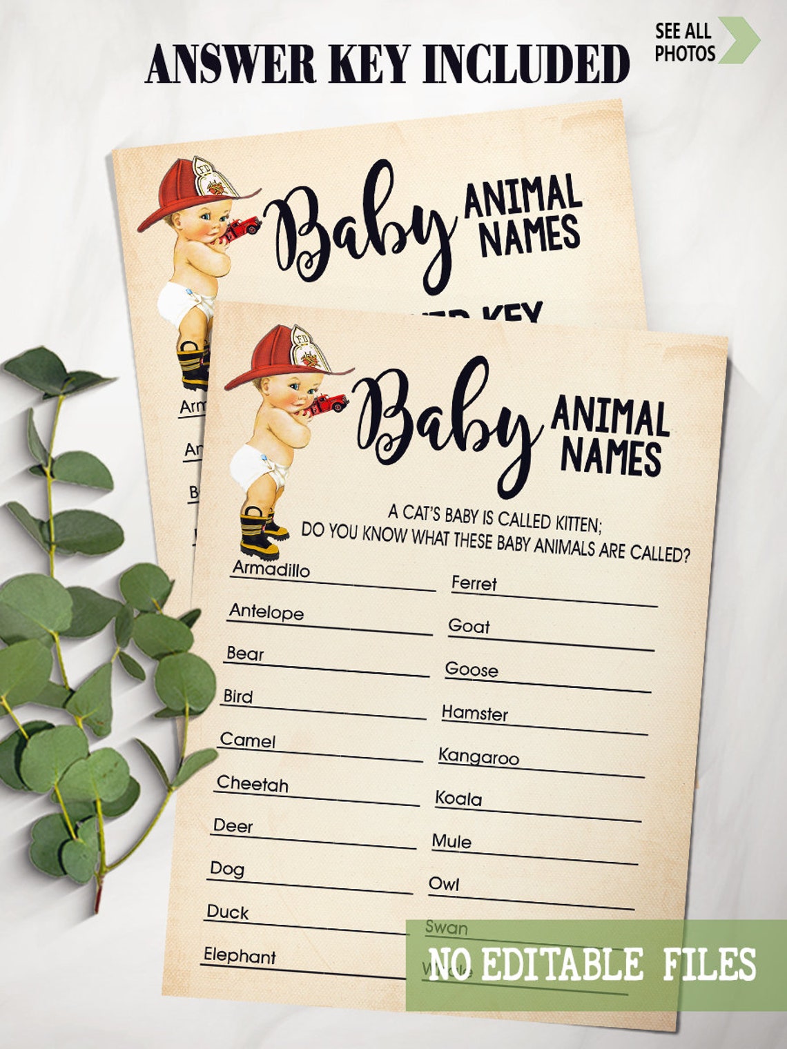 Fireman Guess Baby Animals Name Baby Shower Game Firetruck - Etsy