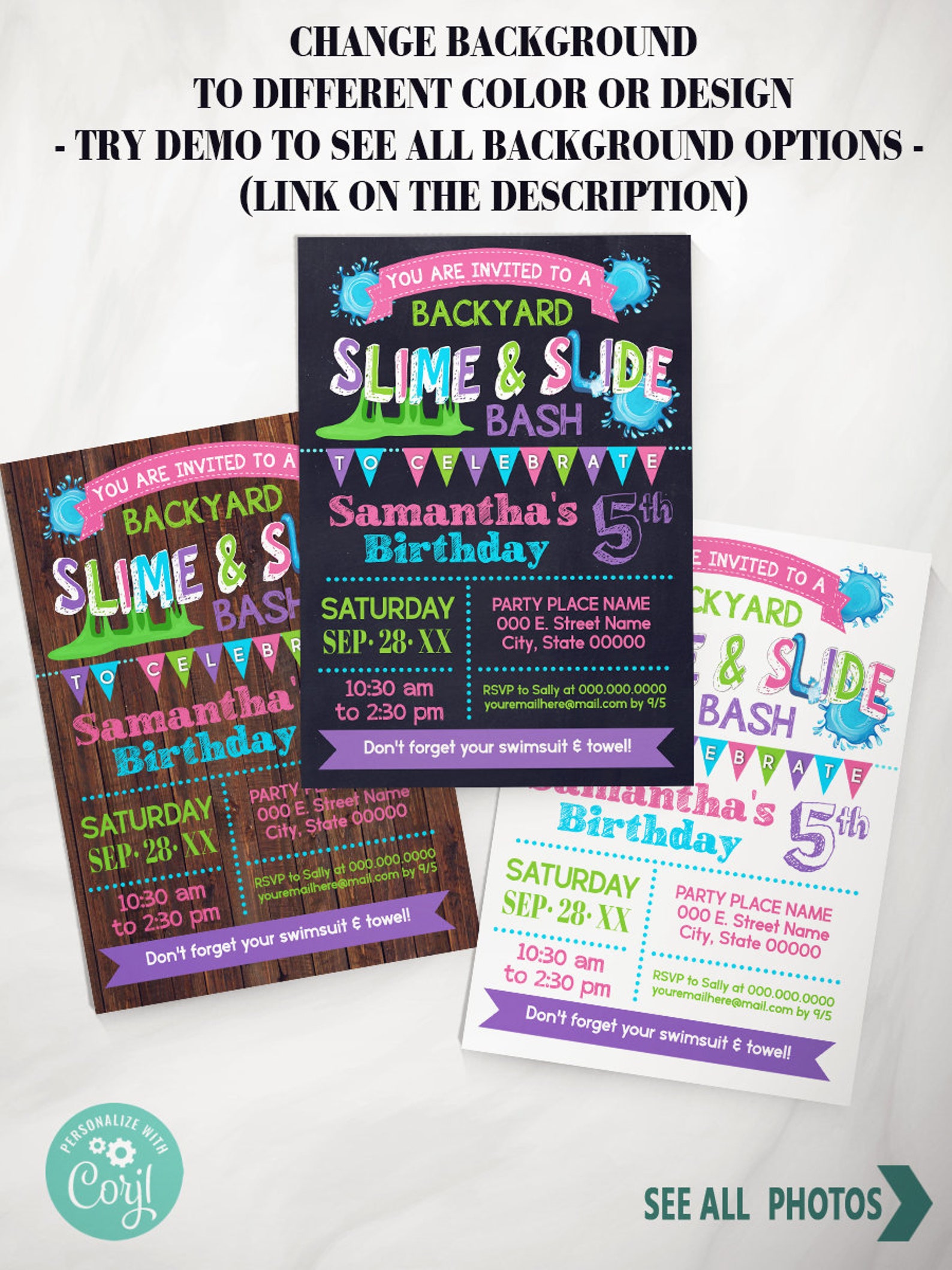 Slime & Slide Summer Backyard Birthday Bash Invitation Girl - Etsy