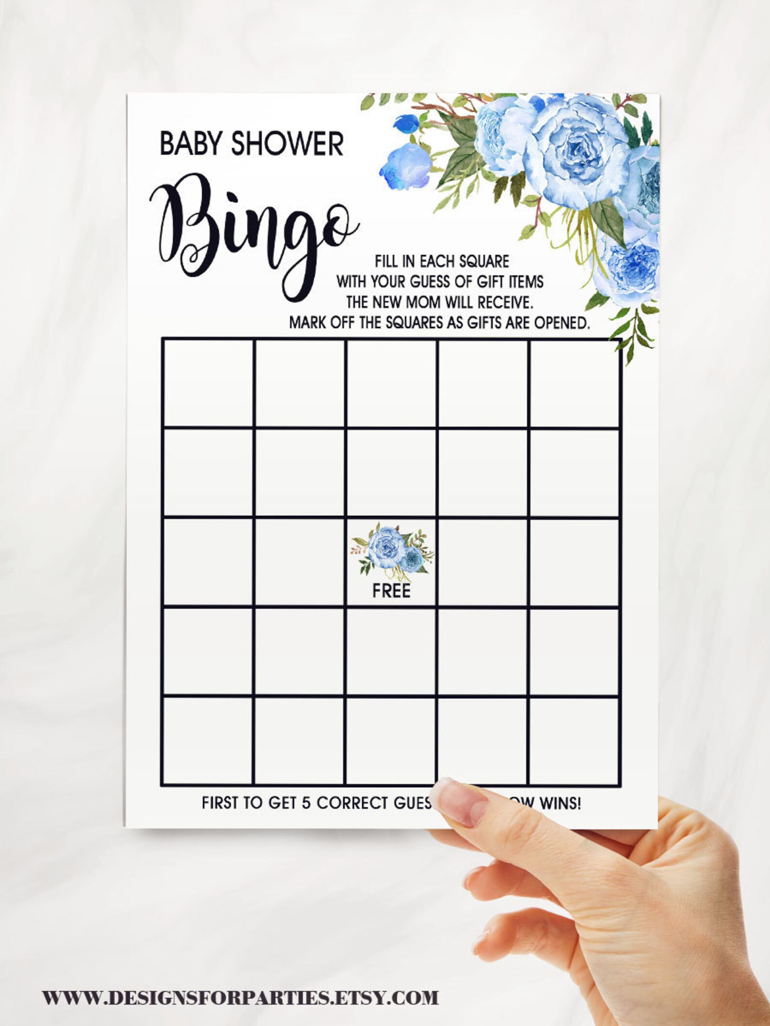 Baby Shower Bingo Blue Floral Bingo Baby Shower Game Blue - Etsy