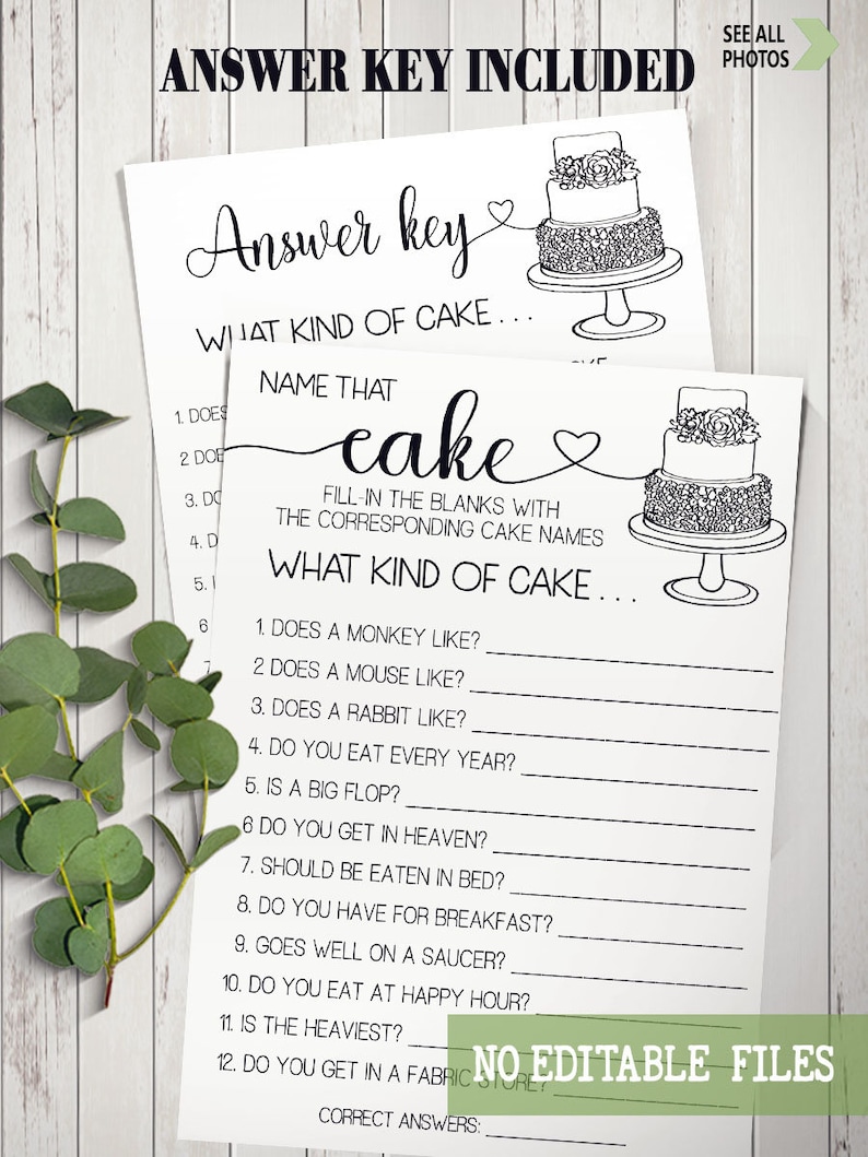 Name That Cake Game Bridal Shower Activity Game Guess Cake - Etsy