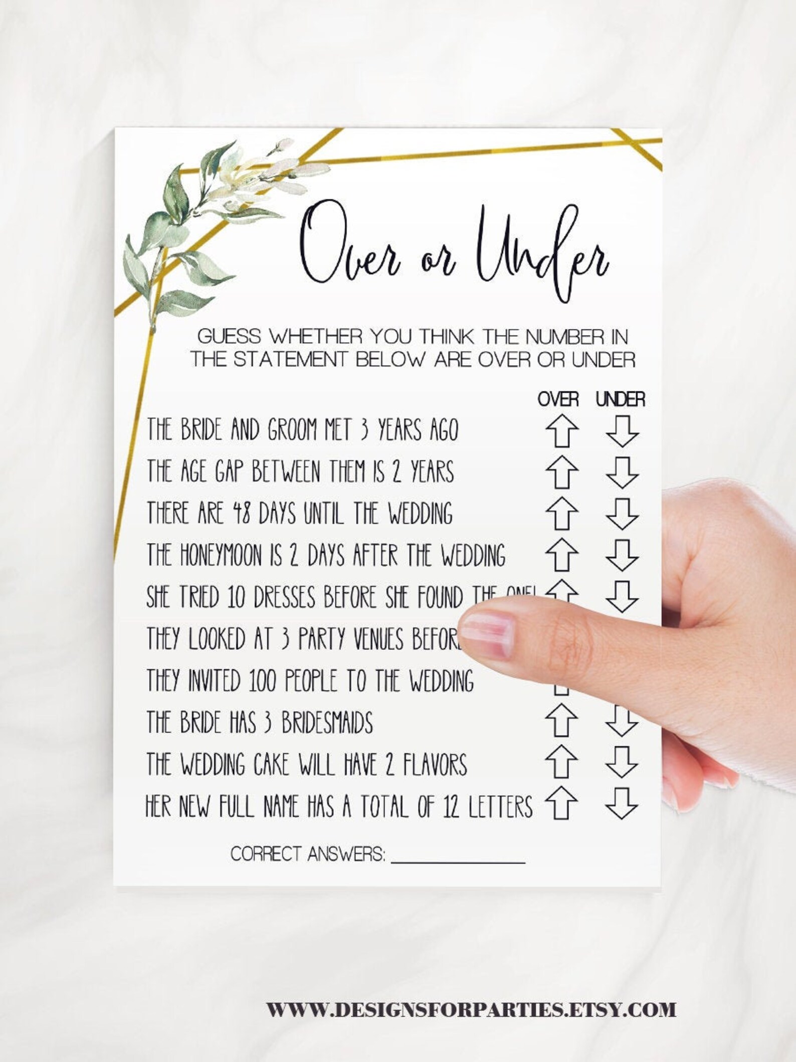 Over or Under Game Bridal Shower Activity Editable Game - Etsy