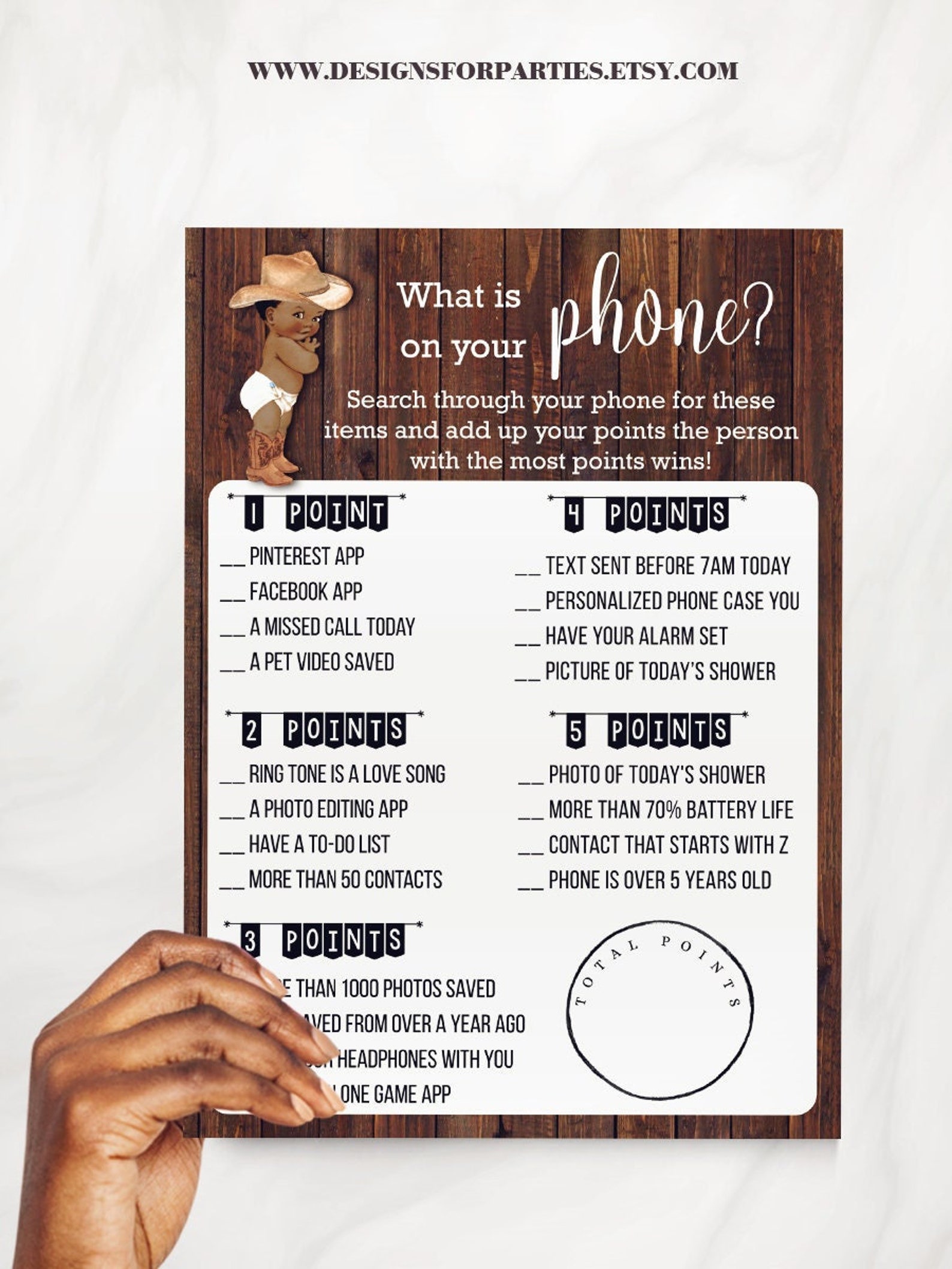 Cowboy What is on Your Phone Baby Shower Activity Game African - Etsy