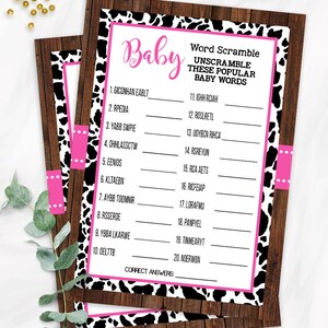 Cowgirl Word Scramble Baby Shower Game, Baby Word Scramble Game, Pink ...