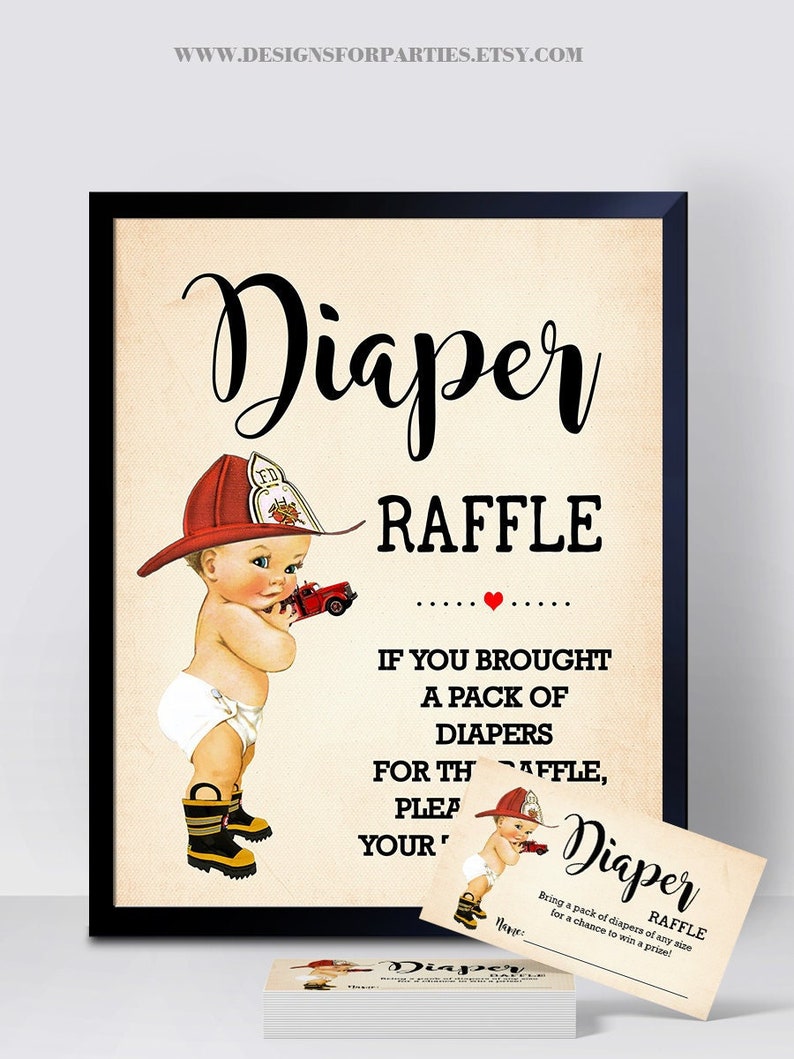 Fireman Diaper Raffle Tickets & Sign Baby Shower Firetruck - Etsy