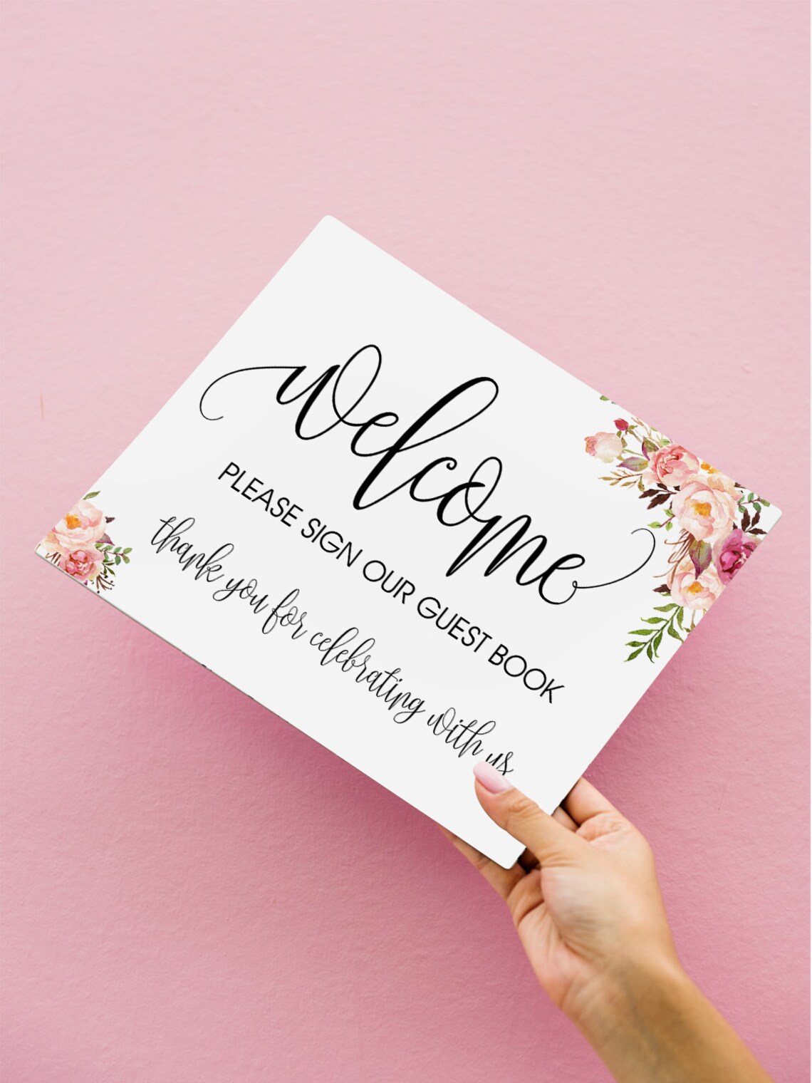 Welcome Please Sign Our Guest Book Sign Pink Flowers Bridal | Etsy