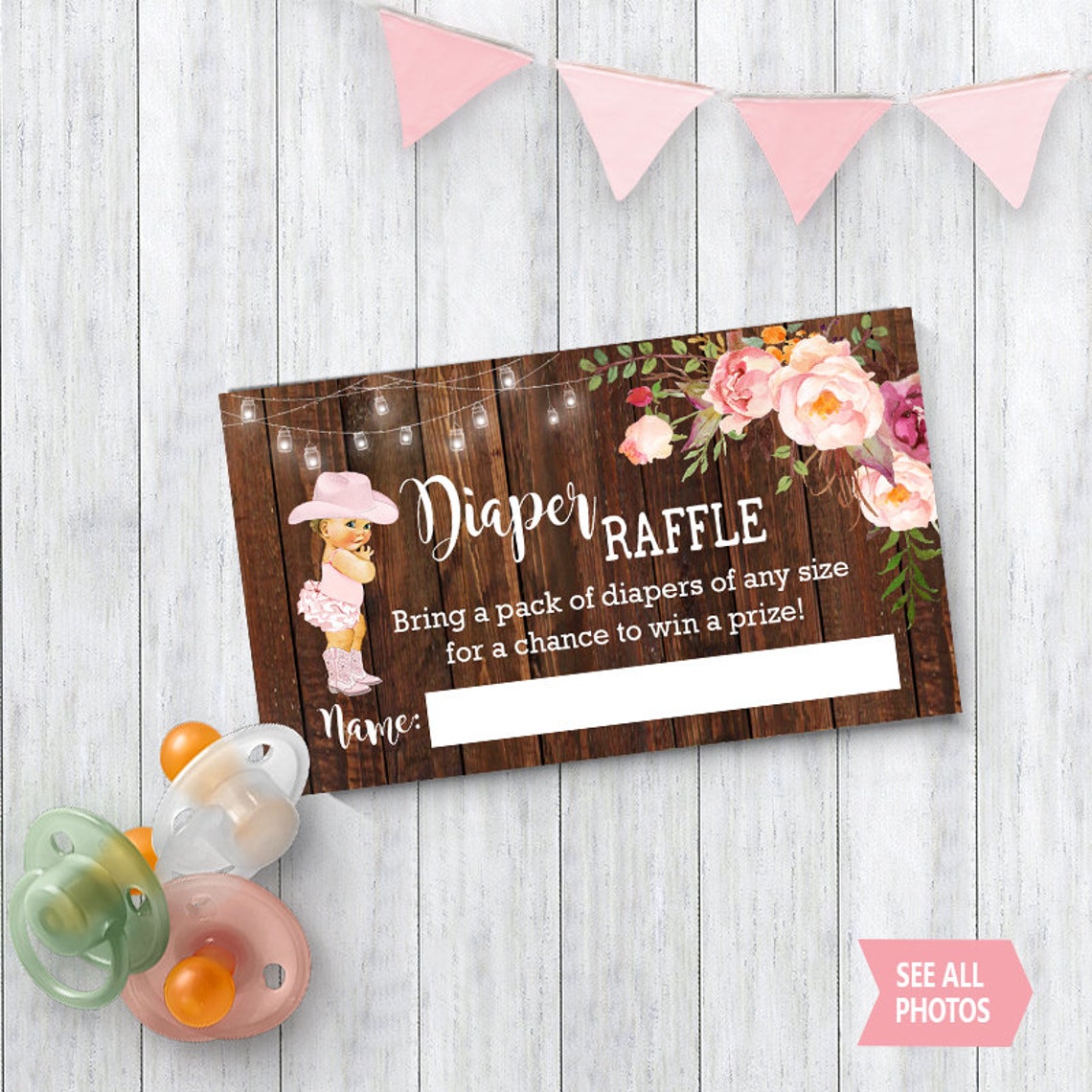 Pink Flowers Cowgirl Diaper Raffle Tickets & Sign Baby Shower - Etsy