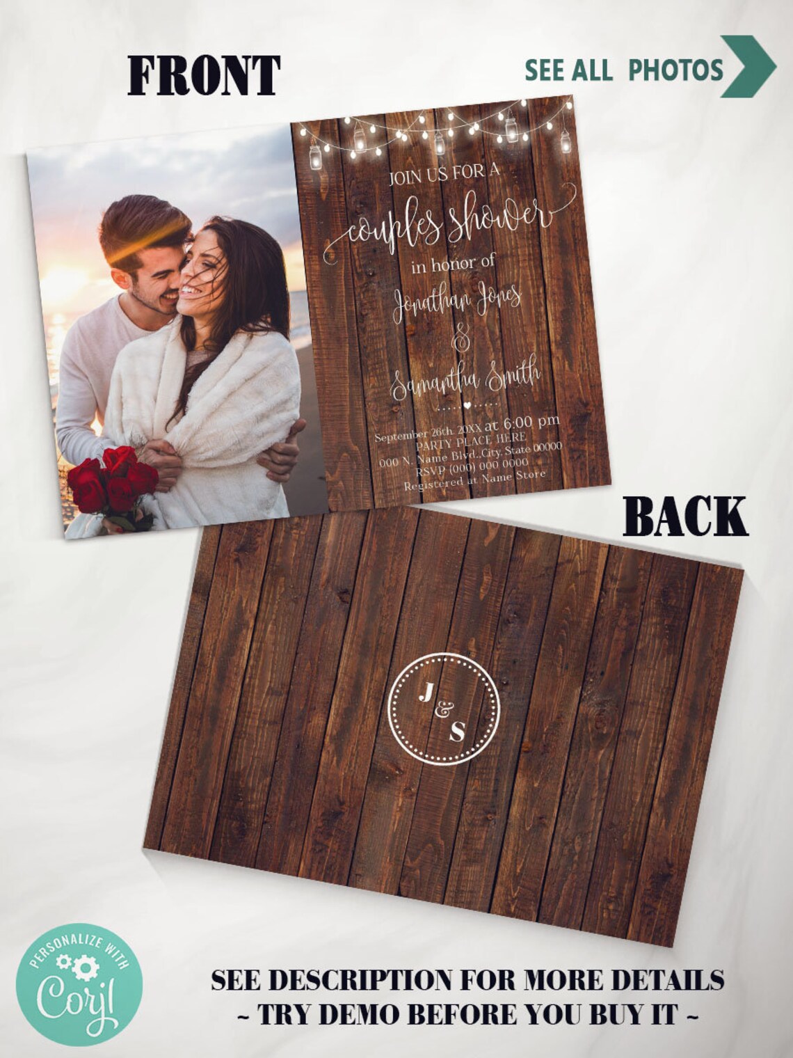 Couples Shower Invitation Rustic Country Western Chic Wedding | Etsy