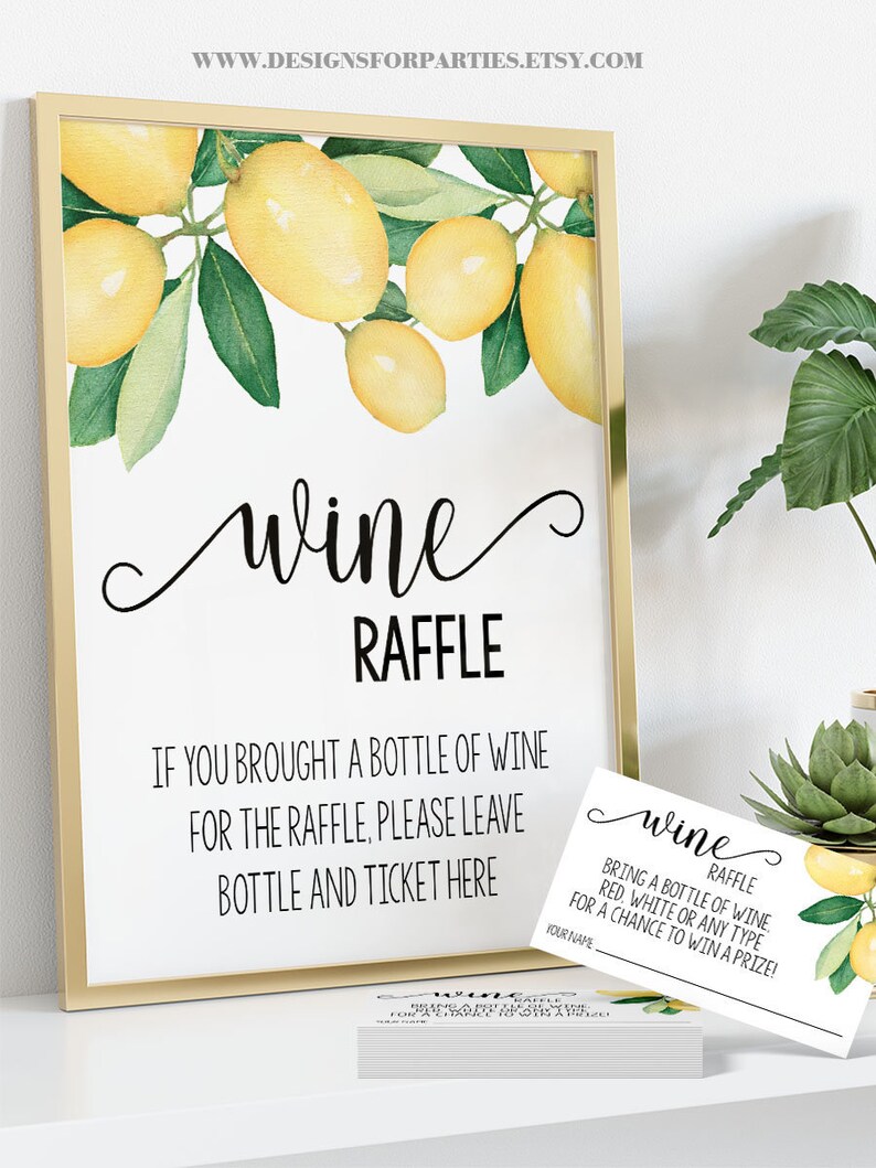 Wine Raffle Tickets & Sign Bridal Shower Stock the Bar Lemon - Etsy