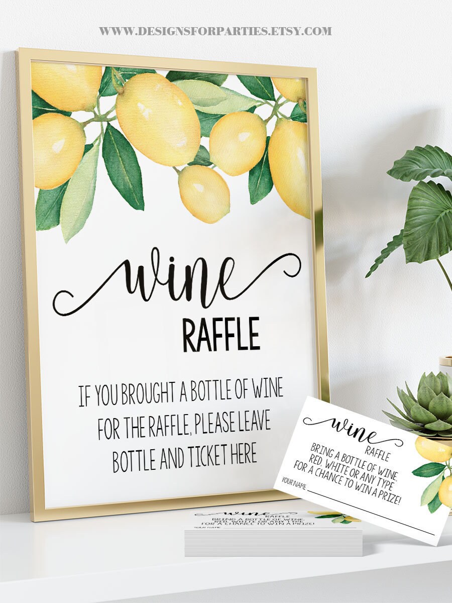 Wine Raffle Tickets & Sign Bridal Shower Stock the Bar Lemon - Etsy