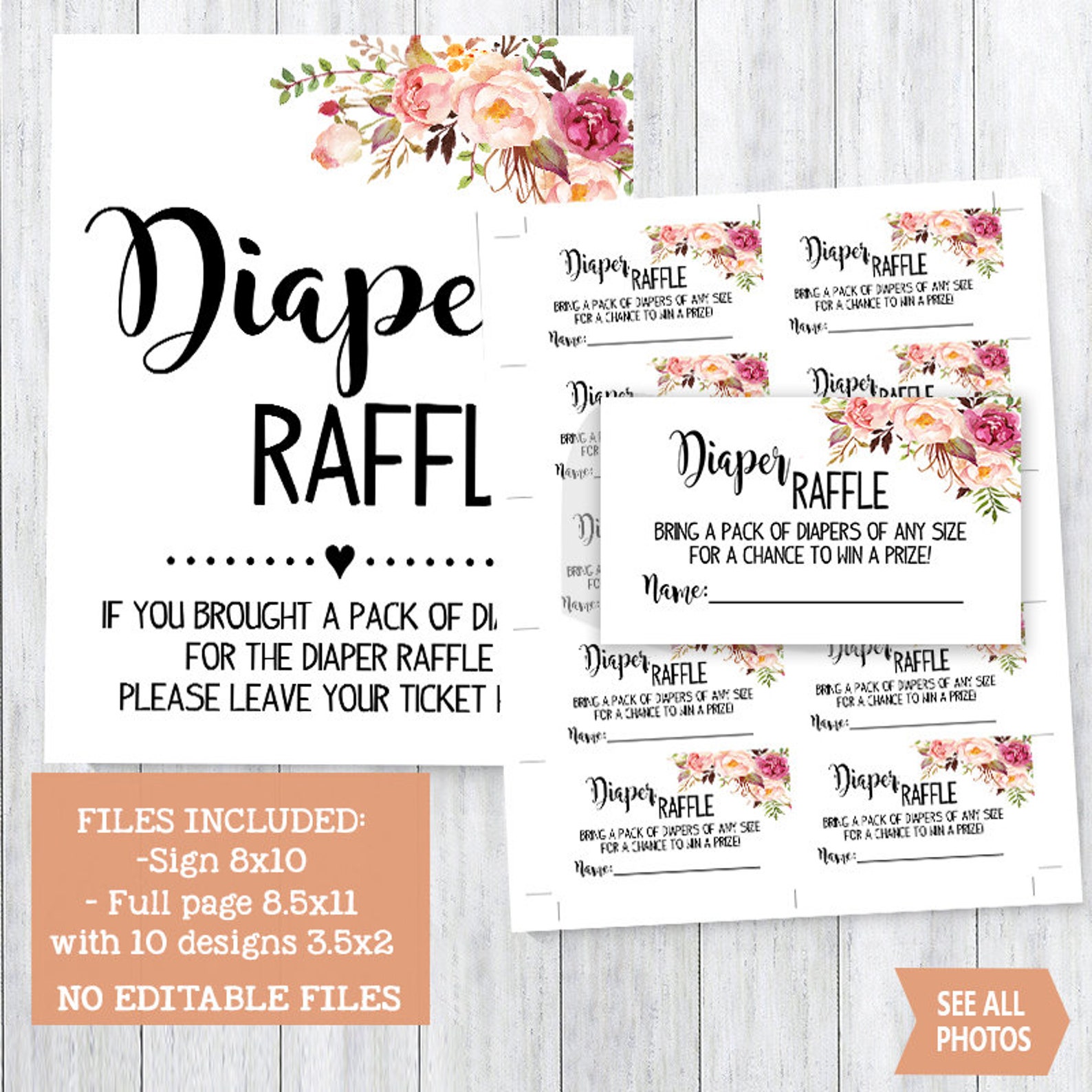 Pink Flowers Diaper Raffle Tickets & Sign Baby Shower Bring a - Etsy