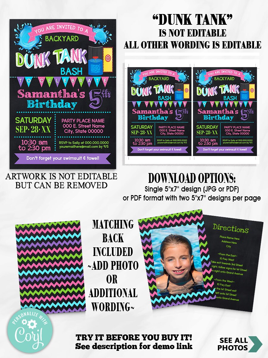 Dunk Tank Summer Water Birthday Bash Invitation Summer Water - Etsy