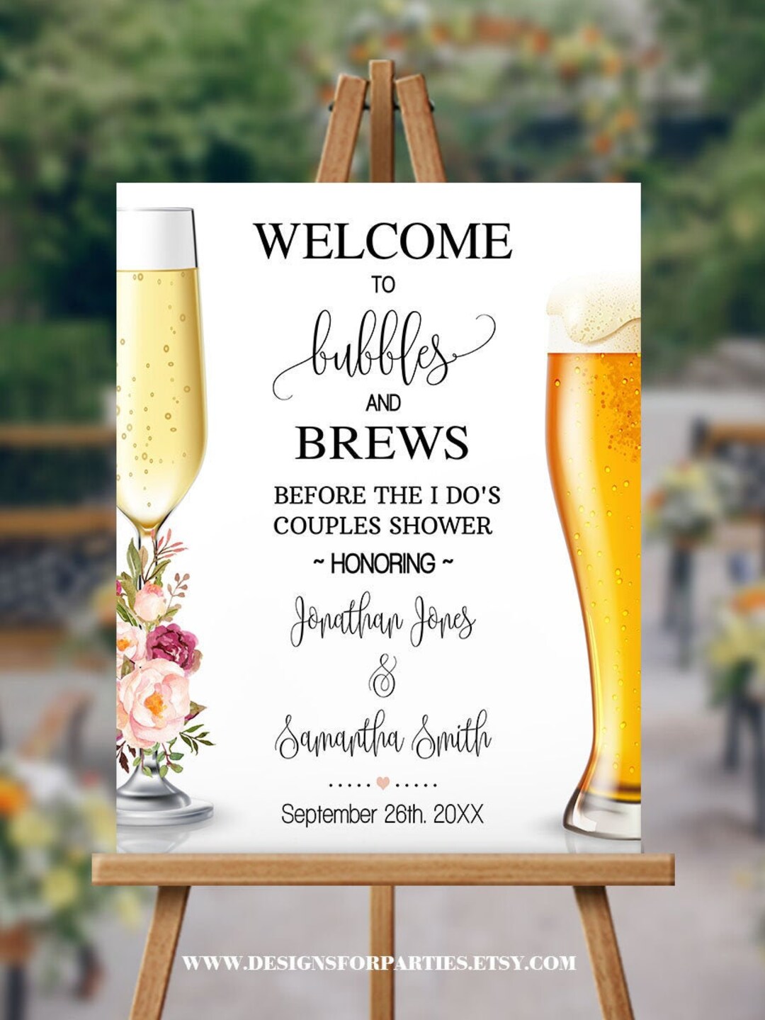 Welcome Sign Bubbles & Brews Before They Say I Do Couples Shower Pink ...