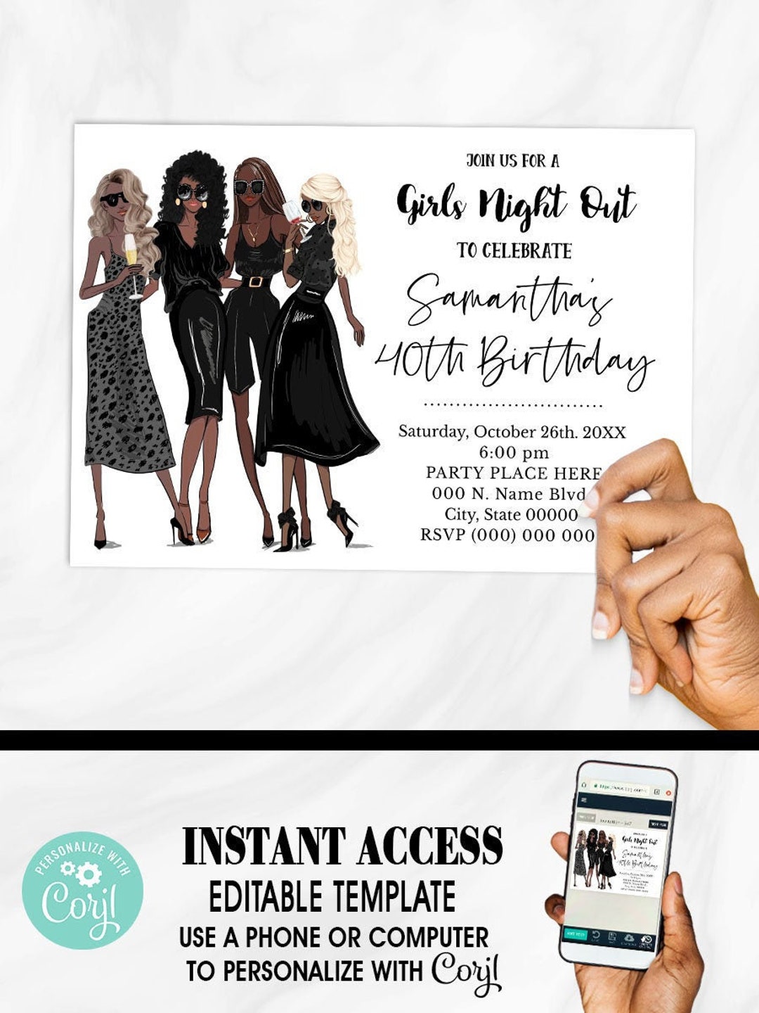 Girls Night Out Birthday Invitation Lets Have Drinks Party Wine Tasting ...