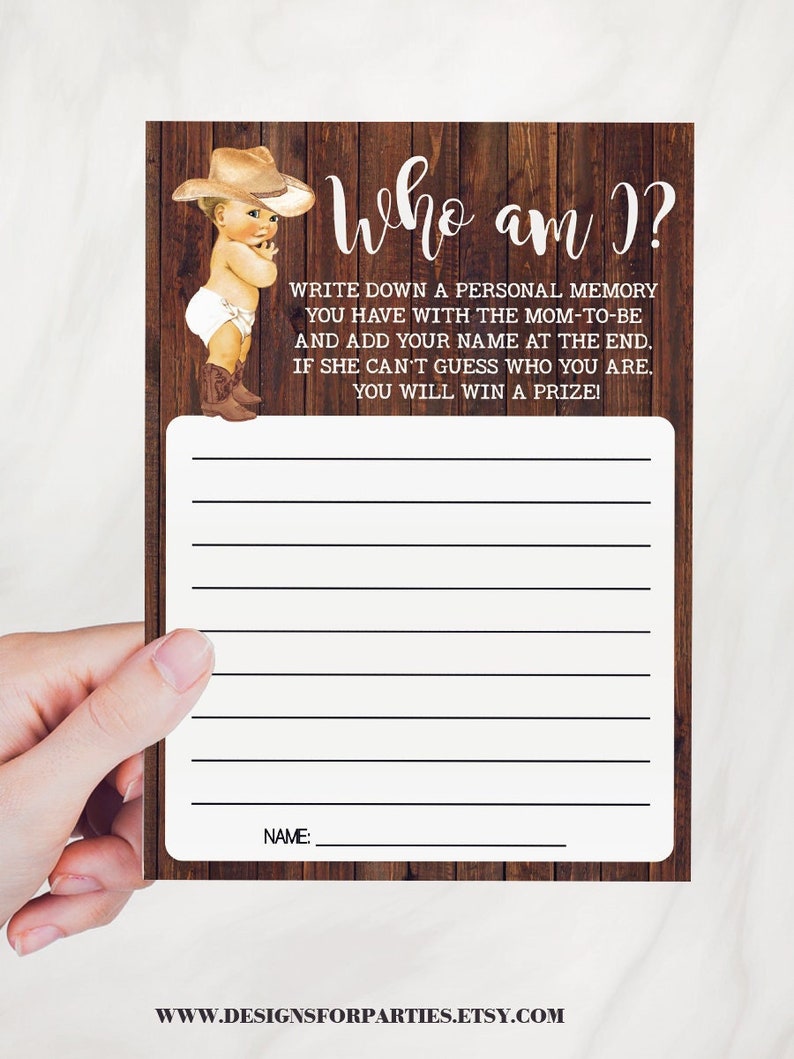 Cowboy Who Am I Baby Shower Game Guess Who I Am Boy Rustic - Etsy