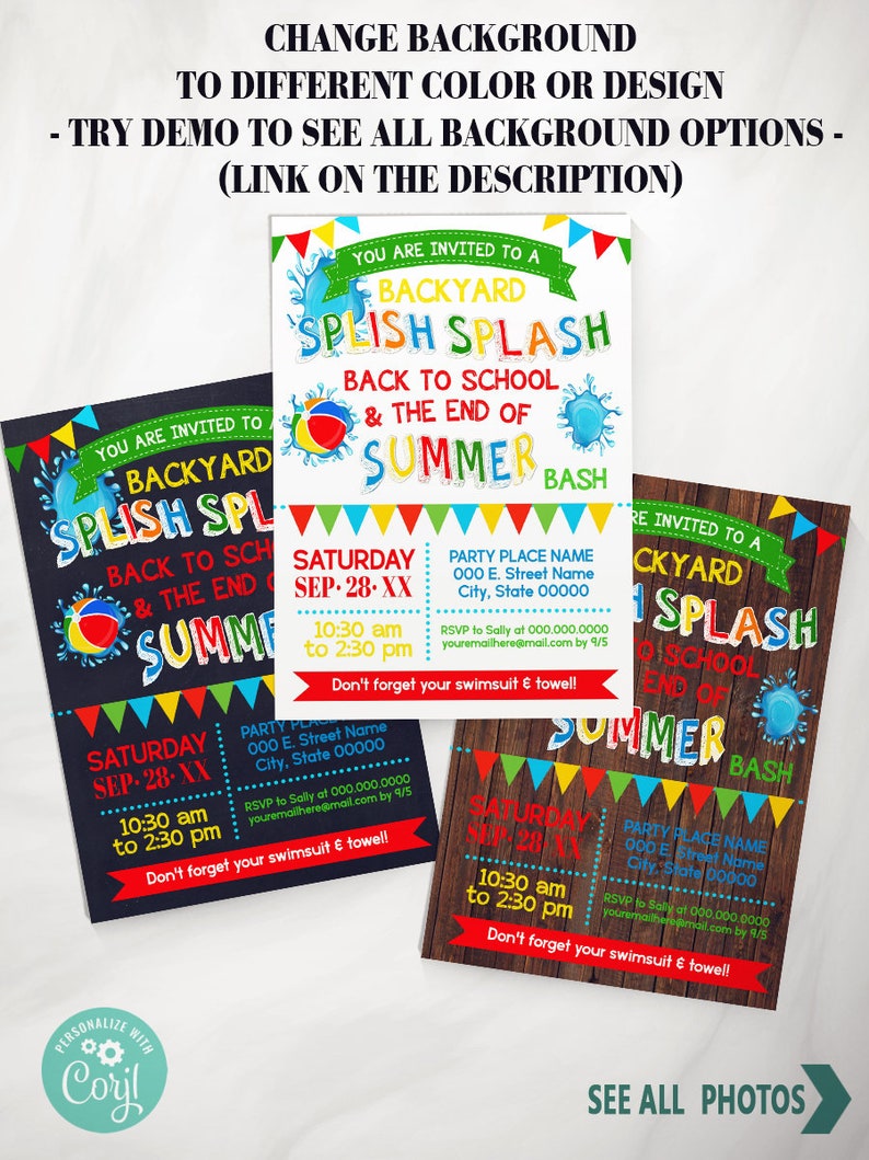Splish Splash Back to School & End of Summer Bash Invitation | Etsy