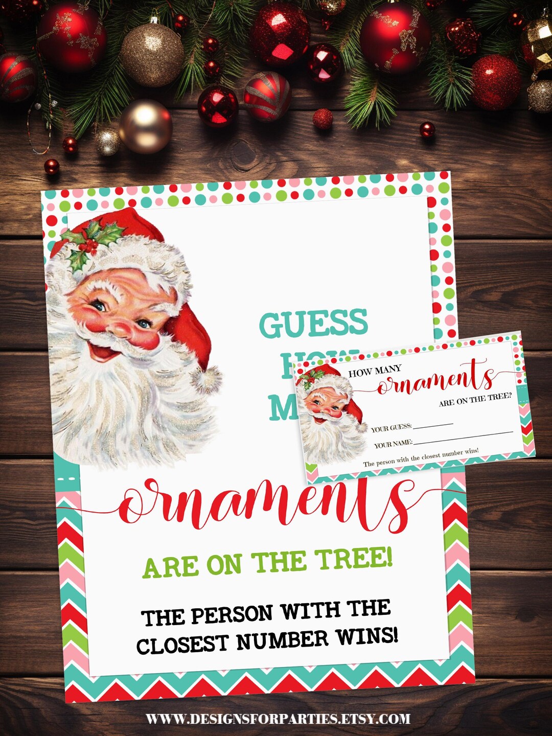 Christmas Guess How Many Ornaments Are on the Tree Game Santa Xmas ...