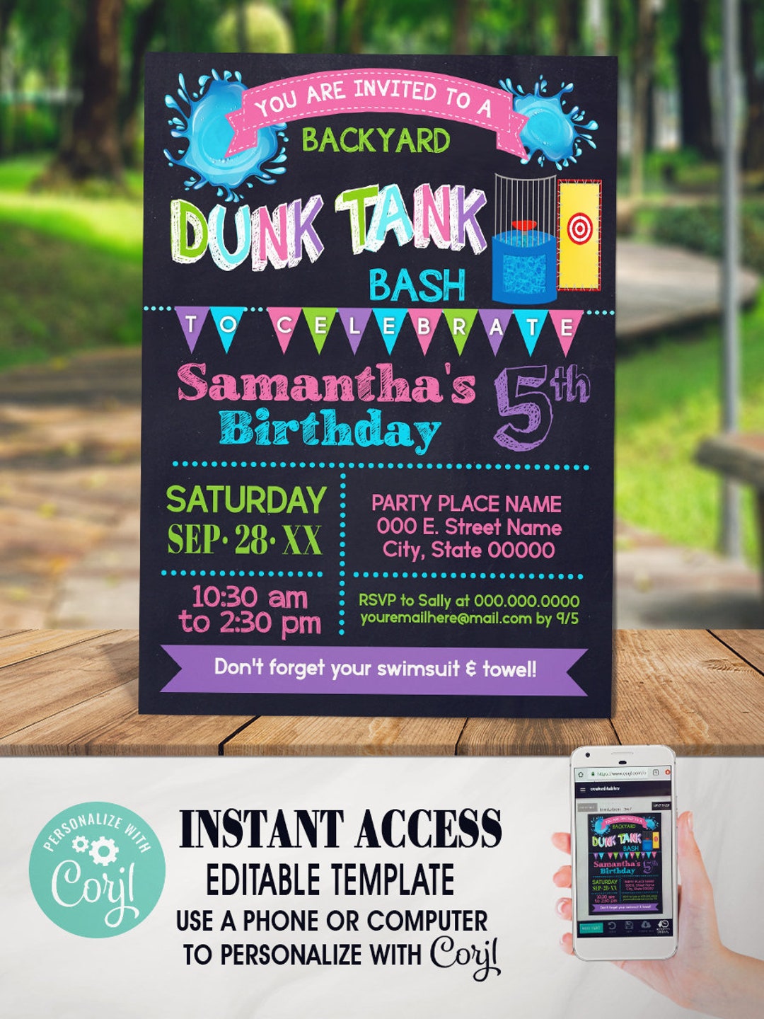 Dunk Tank Summer Water Birthday Bash Invitation Summer Water Party Pink ...
